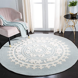 SAFAVIEH Soho Collection 4' Round Light Grey/Ivory SOH732K Handmade Premium Wool & Viscose Area Rug