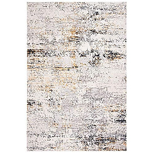 SAFAVIEH Amalfi Collection 9' x 12' Cream / Gold AMF572A Modern Abstract Distressed Area Rug