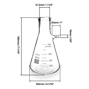 QWORK Filtering Flask with Upper Tubulation, 500ml Heavy Duty Borosilicate Glass Conical Shape Filtering Flask Narrow Mouth and Top Finish with Integral Side Arm, Single