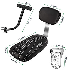 Samyoung Bicycle Rear Back Seat Cushion Armrest Footrest Set, Wide Child Bike Seat Back Safety Armrest Handrail Feet Pedals, Kids Bike Seat Carrier (Black)