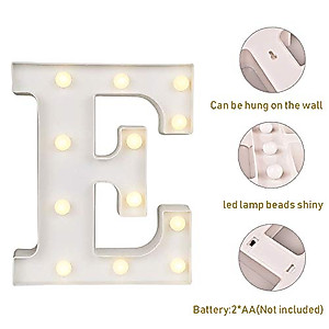ODISTAR LED Light Up Marquee Letters, Battery Powered Sign Letter 26 Alphabet with Lights for Wedding Engagement Birthday Party Table Decoration bar Christmas Night Home,9’’, White (E)