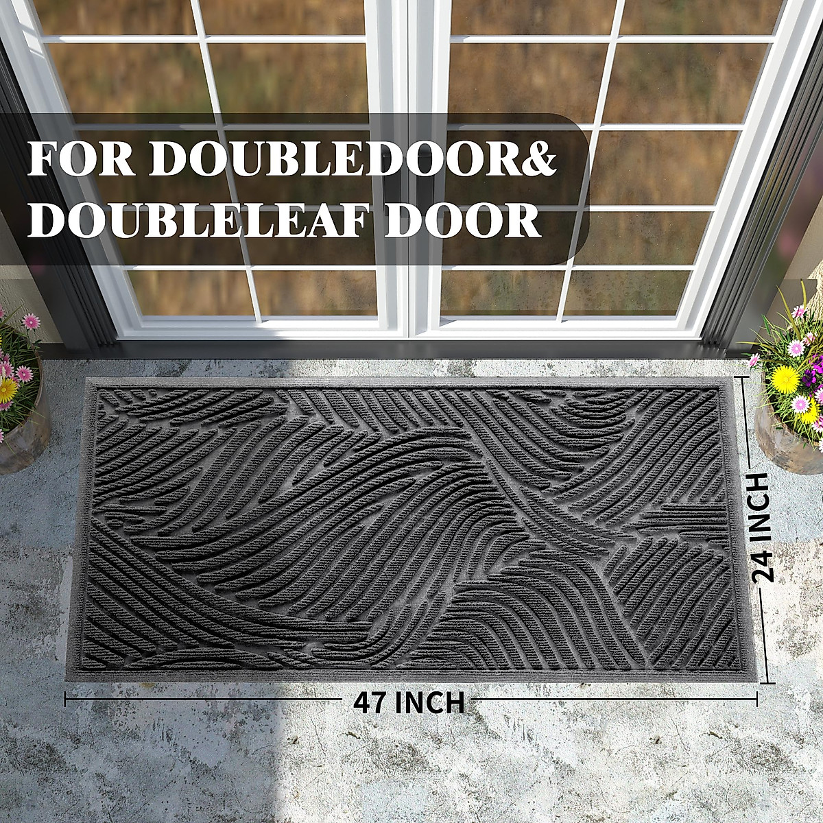 Yimobra Front Door Mat Outdoor Entrance, Ultra Water Absorbent, Heavy Duty Patio Guard Welcome Matt, Non-Slip Rubber Backing, Easy Clean Shoe Scraper, Indoor, Entryway, 47x24 Inch, Dark Grey