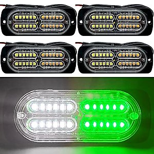 12-24V 20-LED Super Bright Emergency Warning Caution Hazard Construction Waterproof Amber Strobe Light Bar with 32 Different Flashing for Car Truck SUV Van - 4PCS (White Green)