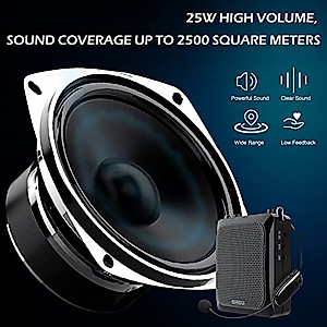 Wireless Voice Amplifier Bluetooth, Microphone Amplifier Wireless 25 Watt Sound System Portable with Mic, 2000mAh Rechargeable Lithium Battery for Teachers/Tour Guide S28