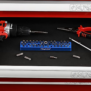 Mayouko 1/4" Magnetic Hex Bit Holder Rack Organizer, 43 Holes, 1/4-Inch Drill Bit Holder, Red, Magnetic Bit Holder with Magnet Base for Screwdriver Bits