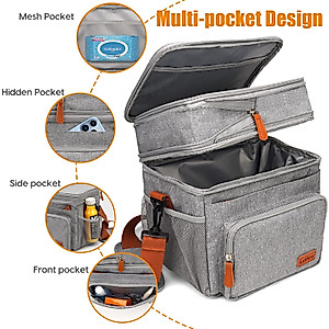 Lunch Bag for Women Men, Expandable Dual Compartment Lunch Box with Utensil Pouch, Reusable Insulated Lunch Cooler Bags with Shoulder Strap, Adult Large Lunch Bag for Work School Picnic Beach