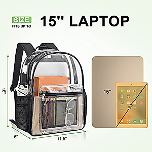 AROUVOG Clear Backpack for School, Heavy Duty PVC Transparent Backpack, Clear Book Bag,See Through Backpacks for College Concert Travel (Medium)