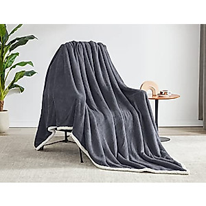 BEAUTEX Sherpa Fleece Throw Blankets, Soft Fluffy Flannel Plush Blanket and Throw, Fuzzy Cozy Grey Cuddle Blankets for Couch Bed Sofa Adults (50" x 60", Grey)