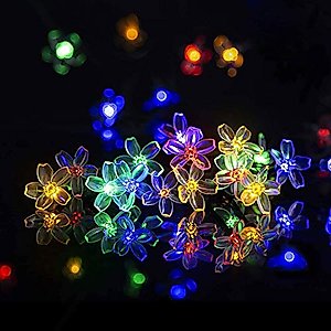 SOLPEX Solar Flower String Lights, 2 Pack Each 23ft 50LED Solar Fairy Flower Lights, Solar Blossom String Lights for Patio, Garden, Tree, Fence, Christmas, Party, Holiday Decorations- Multicolor
