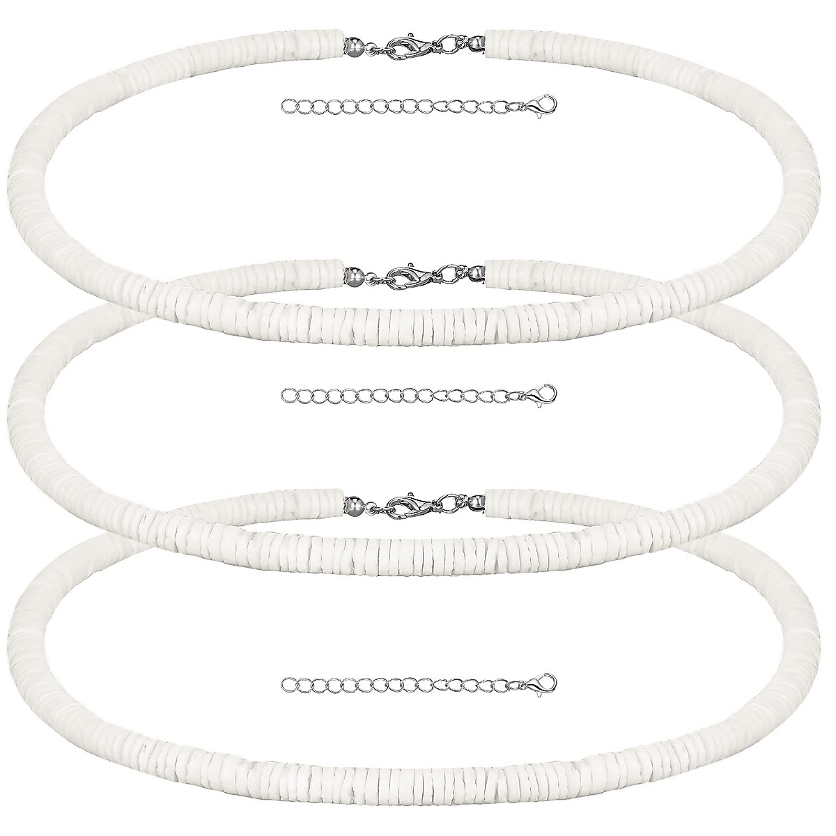 WILLBOND 3 Pcs Puka Shell Necklace Men Women White Surfer Necklace Seashell Necklace Shell Beaded Choker with Extension Chain (16 Inch)