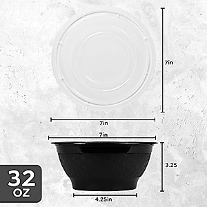 PLASTICPRO [4 Sets] 38 Ounce Black Plastic Salad Bowls With Airtight Clear Lids To Go Perfect to use as Lunch box, Food Storage, Salad Bowl, & for Every day use