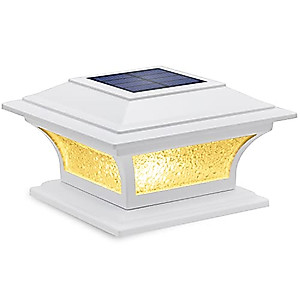 SIEDiNLAR Solar Post Lights Outdoor Glass LED Fence Cap Light 2 Modes for 4x4 5x5 6x6 Posts Patio Deck Garden Decoration Warm White/Cool White Lighting White (1 Pack)