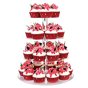 YestBuy 4 Tier Cupcake Stand, Acrylic Cupcake Tower Stand, Premium Cupcake Holder, Clear Cupcake Display Tree Tower Stand for 52 Cupcakes, Display for Pastry Wedding Birthday Party (4 Tier Round)