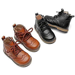 DADAWEN Toddler Baby Boys Girls Hiking Boots Waterproof Leather Non Slip Lace Up Outdoor Work Ankle Winter Snow Boots(Toddler/Little Kid) Black US Size 5 M Toddler