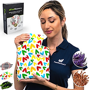 Heating Pads Microwave w/Classic Bottle Shaped - Microwave Heat Pads for Pain Relief (12x8,5 in) - Heat & Cold Pack Microwavable - Washable Cover, 100% Cotton Fabric and Lavender (Hearts)