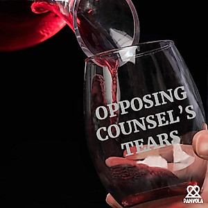 Panvola Opposing Counsel's Tears Lawyer Gifts Stemless Wine Glass Law Student Son Daughter From Mom Dad Teacher Attorney Coworker Colleague Novelty Drinkware (17 oz)