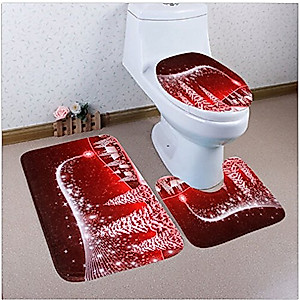 Merry Christmas Snowman Bath Mat Set,3 Piece Bathroom Mats Set Non-Slip Bathroom Rugs/Contour Mat/Toilet Cover (Christmas Tree)