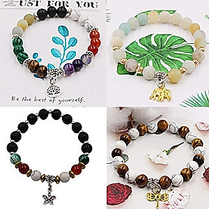 Civilipi 465pcs Stone Beads Set Lava Beads Kits Striped Beads Loose Beads with Charms Accessories Open Jump Ring for Bracelet Necklace Jewelry