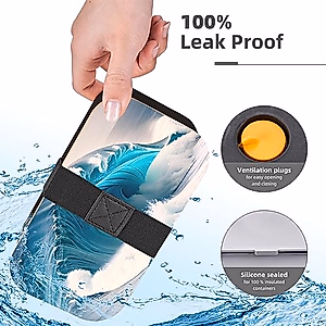 Cartoon Blue Sea Wave Adult Lunch Box, Bento Box, With Cutlery Set Of 3, 2 Compartments, Rectangular, Lunch Box For Adults