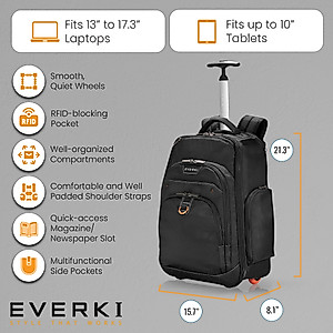 EVERKI (EKP122) Atlas Wheeled Laptop Backpack Adjustable Compartment, Business Professional,Black,13-Inch to 17.3-Inch