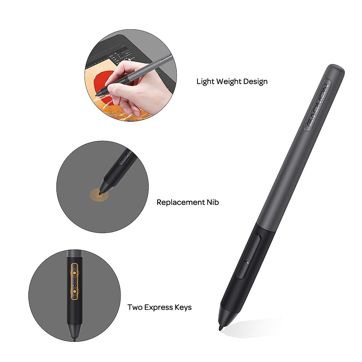 GAOMON ArtPaint AP50 Battery-Free Stylus with 8192 Levels Pen Pressure Only for PD1161/PD1561 /PD156 Pro Pen Display