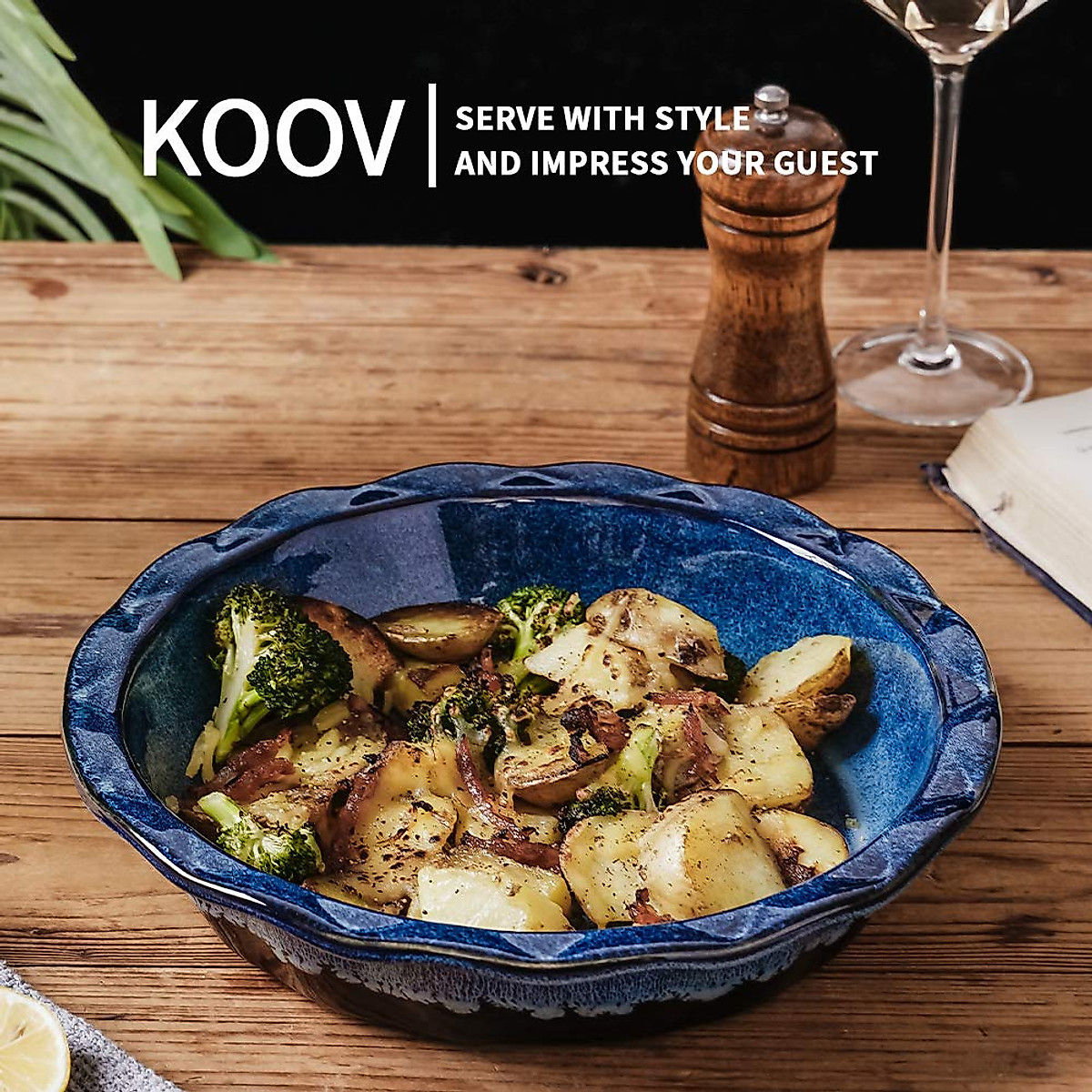 KOOV Ceramic, 9 Inches Pie Plate, Pie Dish for Dessert Kitchen, Round Baking Dish Pan for Dinner, Wrapping Upgrade, Reactive Glaze (Nebula Blue)