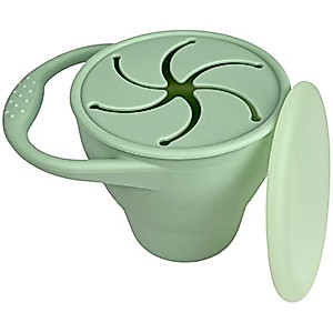 BraveJusticeKidsCo | Snack Attack Cup Collapsible Silicone Container Toddler and Baby Catcher Lid (Mint Green)
