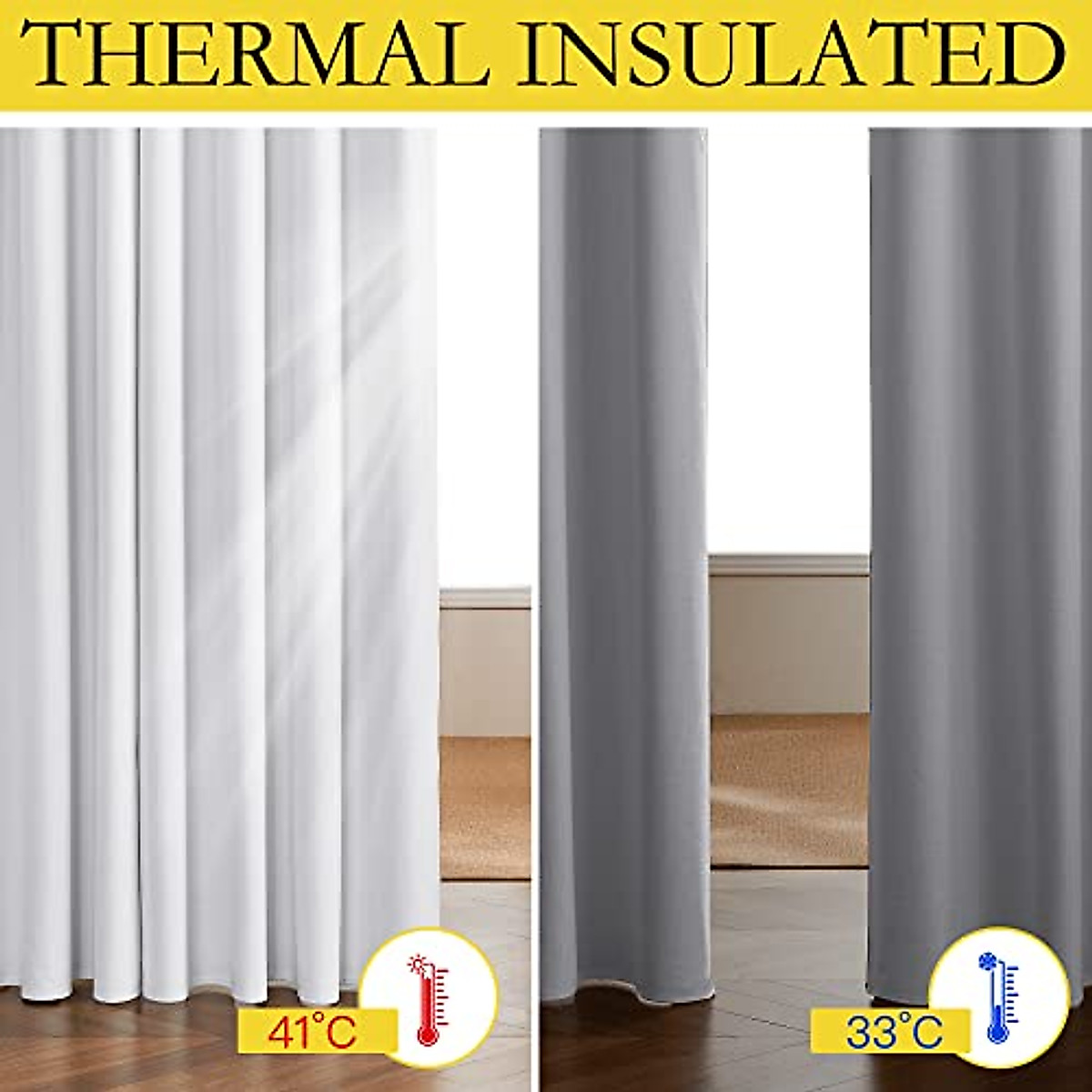 NICETOWN Back Tab 100% Blackout Linen Curtains with Thermal Insulated White Liner, White, 52 inches Wide, 84 inches Length Energy Saving Curtains for Living Room 2 Panels Set, Vertical Blinds