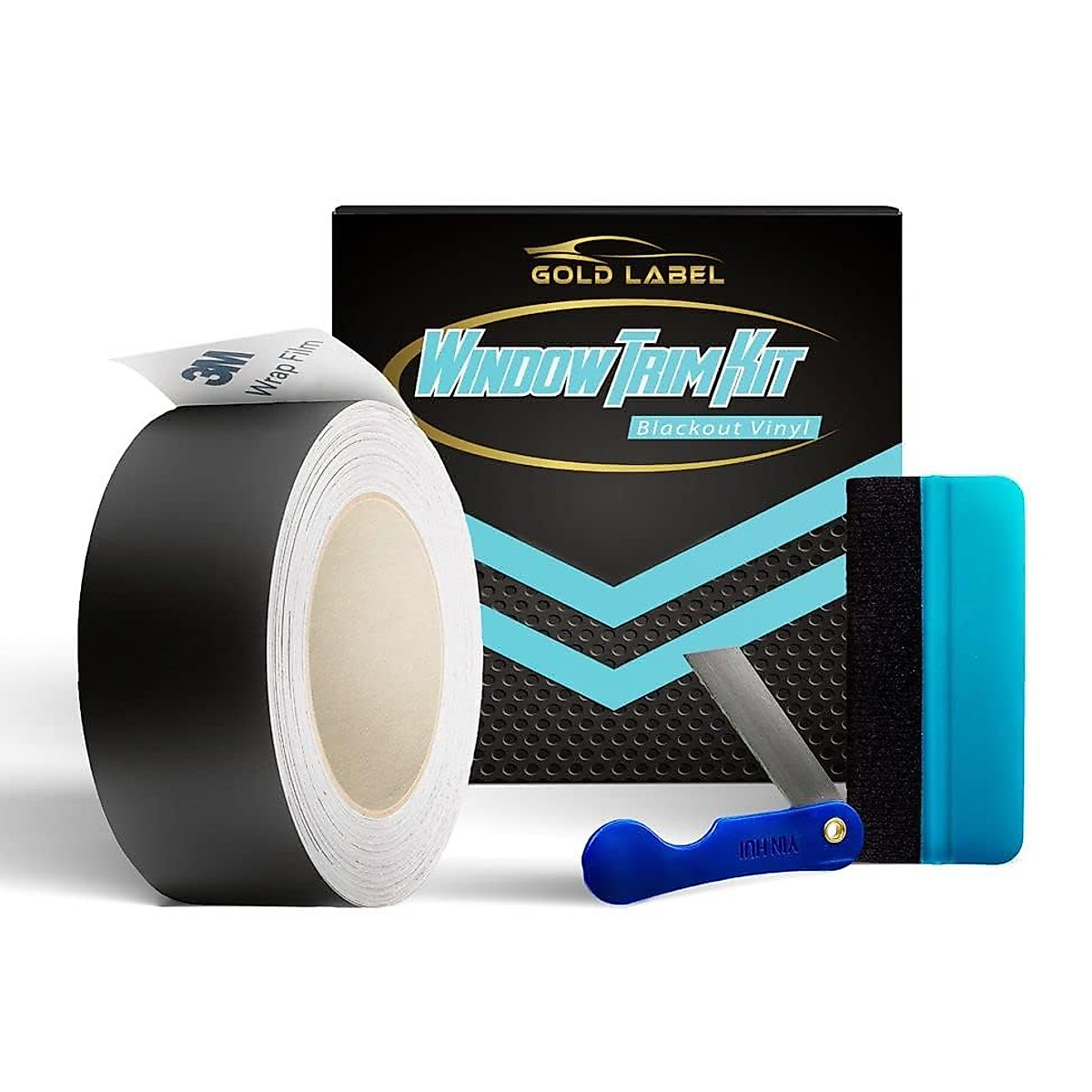 Gold Label Detailing 3M Black Out Trim Chrome Delete Vinyl Wrap Kit | 25ft Roll of 3m Scotchprint 2080 | Felt Edge Squeegee and Razor Blade Included (Satin, 2" by 25ft)