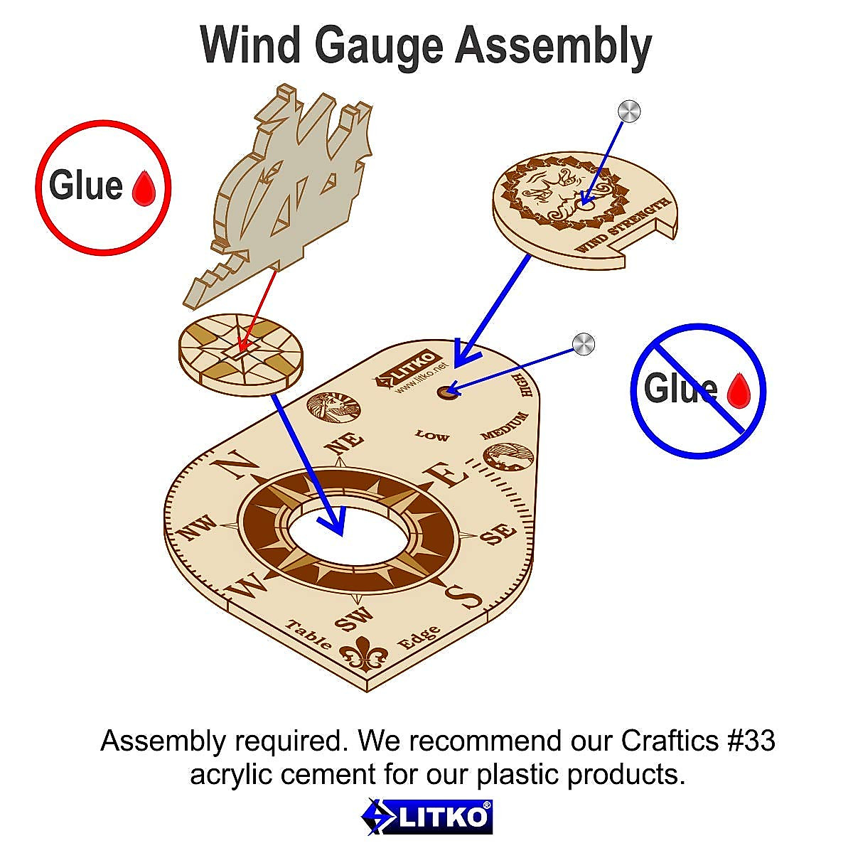 LITKO Naval Glory Wind Gauge Compass Compatible with Sails of Glory, 3mm Plywood & Transparent Bronze