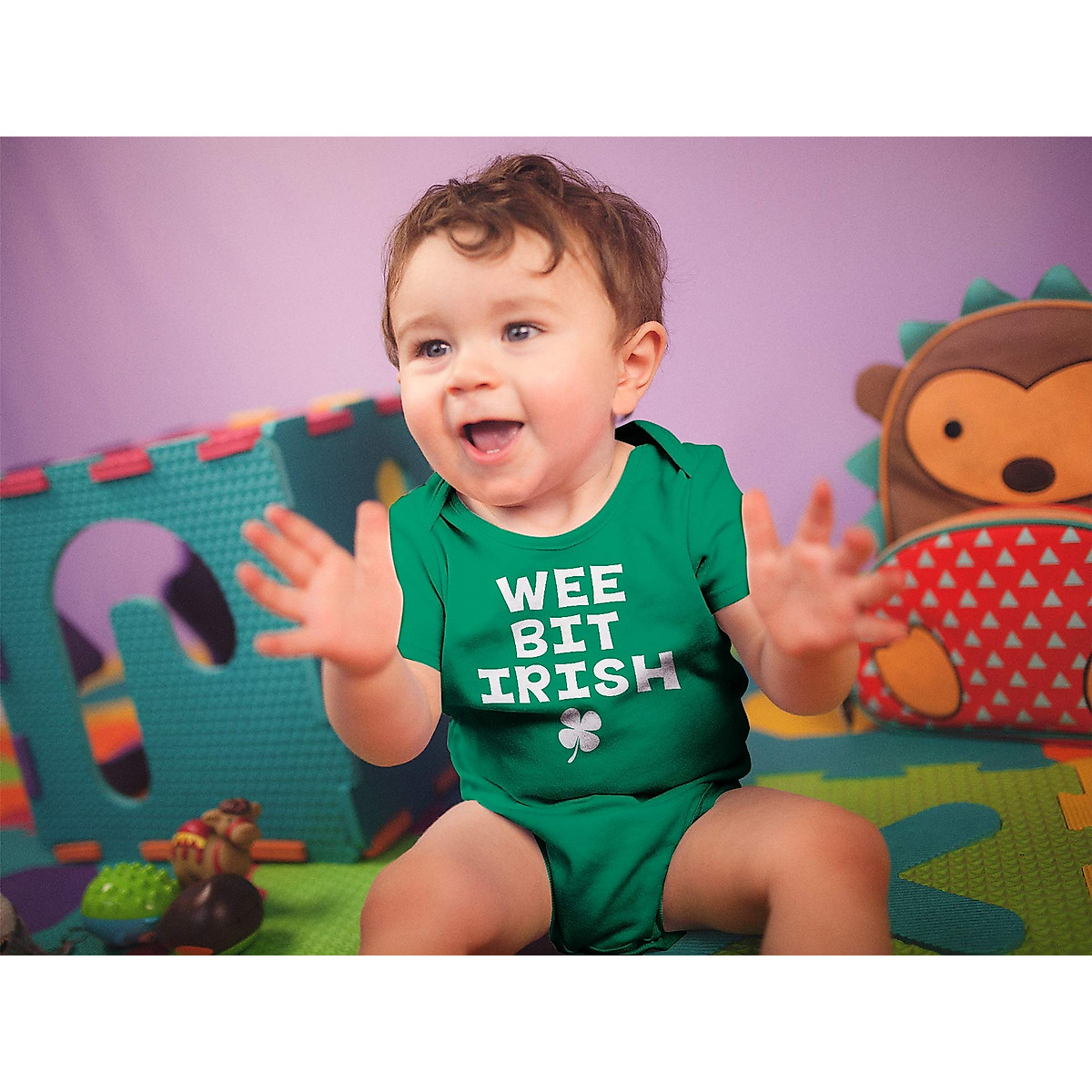 St Patricks Day Baby Onesie - Wee Bit Irish Funny Irish Baby Infant Shirt - Kelly-6M