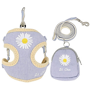 PETCARE Cute Small Dog Harness and Leash Set with Bags No Pull Daisy Dog Vest Harness Soft Breathable Mesh Puppy Dog Harness for Small Dogs Cats Spring Summer Yorkies Shih Tzu (Yellow,Small)