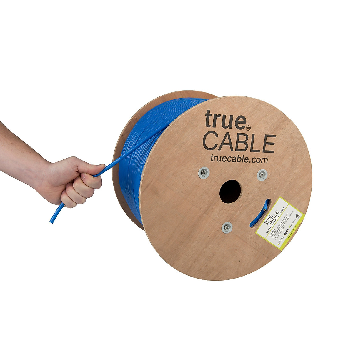 trueCABLE Cat6A Riser (CMR), 1000ft, Blue, 23AWG 4 Pair Solid Bare Copper, 750MHz, PoE++ (4PPoE), ETL Listed, Unshielded Twisted Pair (UTP), Bulk Ethernet Cable