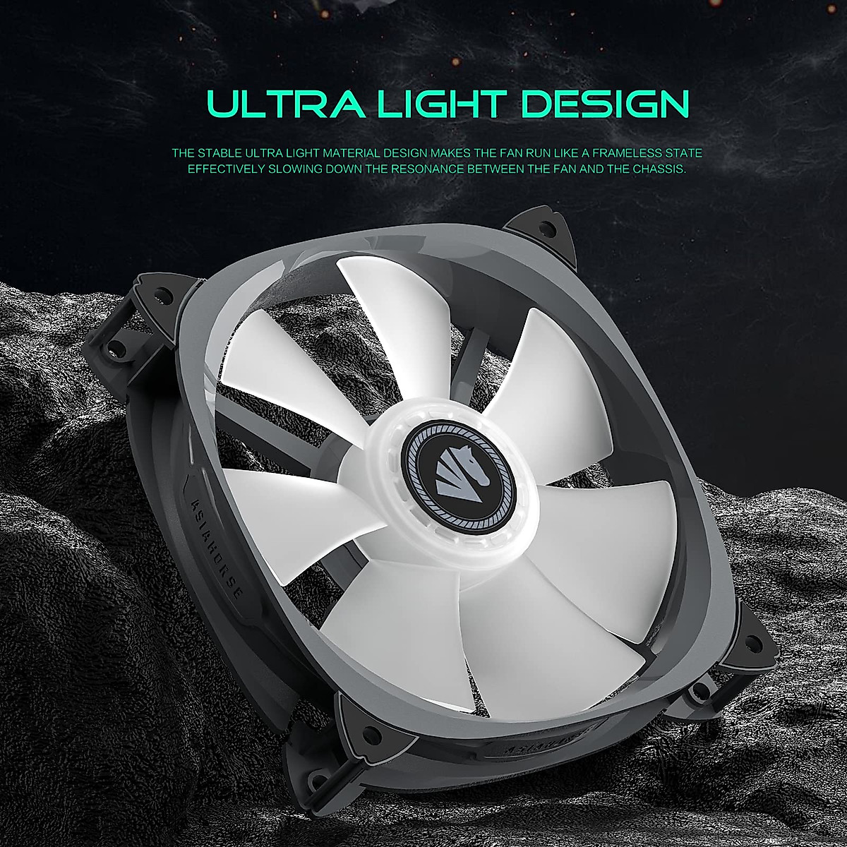 Asiahorse Fish-Bone Argb Case Fans,120mm Quiet Computer Cooling PC Fans Sync/Remote Control, Adjustable Speed, SATA Connection (3pack Grey)