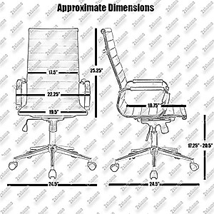 2xhome Modern Office Desk Chairs High Back Ribbed PU Leather Conference Task Armchairs with Swivel Tilt & Adjustable Height, Tan