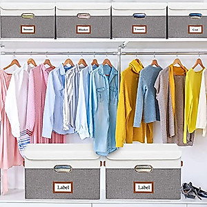 Yawinhe 4-Pack Storage Boxes with Lids, Storage Baskets Cubes, 13x9x7.9Inch, Fabric Storage Bins Organizer Containers with Dual Leather Handles for Home Bedroom Closet Office White/Grey