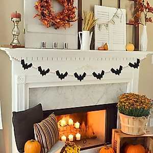 Halloween Decorations Garland, Felt Bats Halloween Decor Banner with Wood Beads for Fireplace Mantel Walls Home Indoor
