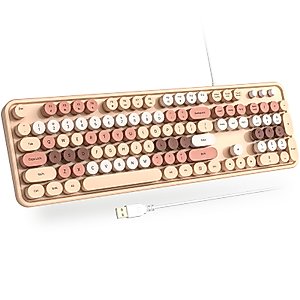 Atelus Computer Wired Keyboard, Plug Play USB Full-Size Keyboard with Large Number Pad, Caps Indicators, Foldable Stands, for Windows 7/8/10 PC Laptop (Milk Tea Colorful)