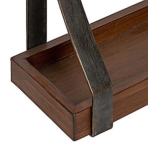 Kate and Laurel Sudbury Rustic Plant Wall Shelf, Set of 2, Rustic Caramel Wood and Iron Metal, Chic Farmhouse-Inspired Floating Shelf Set