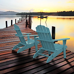 PolyTEAK Folding Adirondack Chair Set of 4, Premium Weather Resistant Poly Lumber, Outdoor Patio Furniture, Up to 300 lbs, Plastic Adirondack Chairs for Garden Fire Pit, Classic Collection - Blue