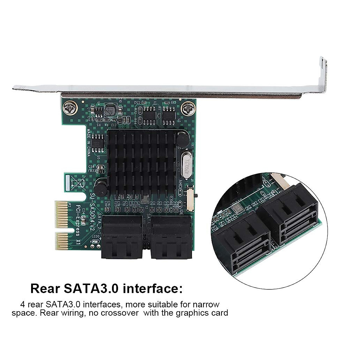 SATA 3.0 Expansion Card, 4Port PCIE to SATA 3.0 Expansion Controller Card, Rear SATA3.0 Interface, 4U, 2U Universal, Thick GoldPlated PCIE Interface, Fourlayer Circuit Board, Three Modes