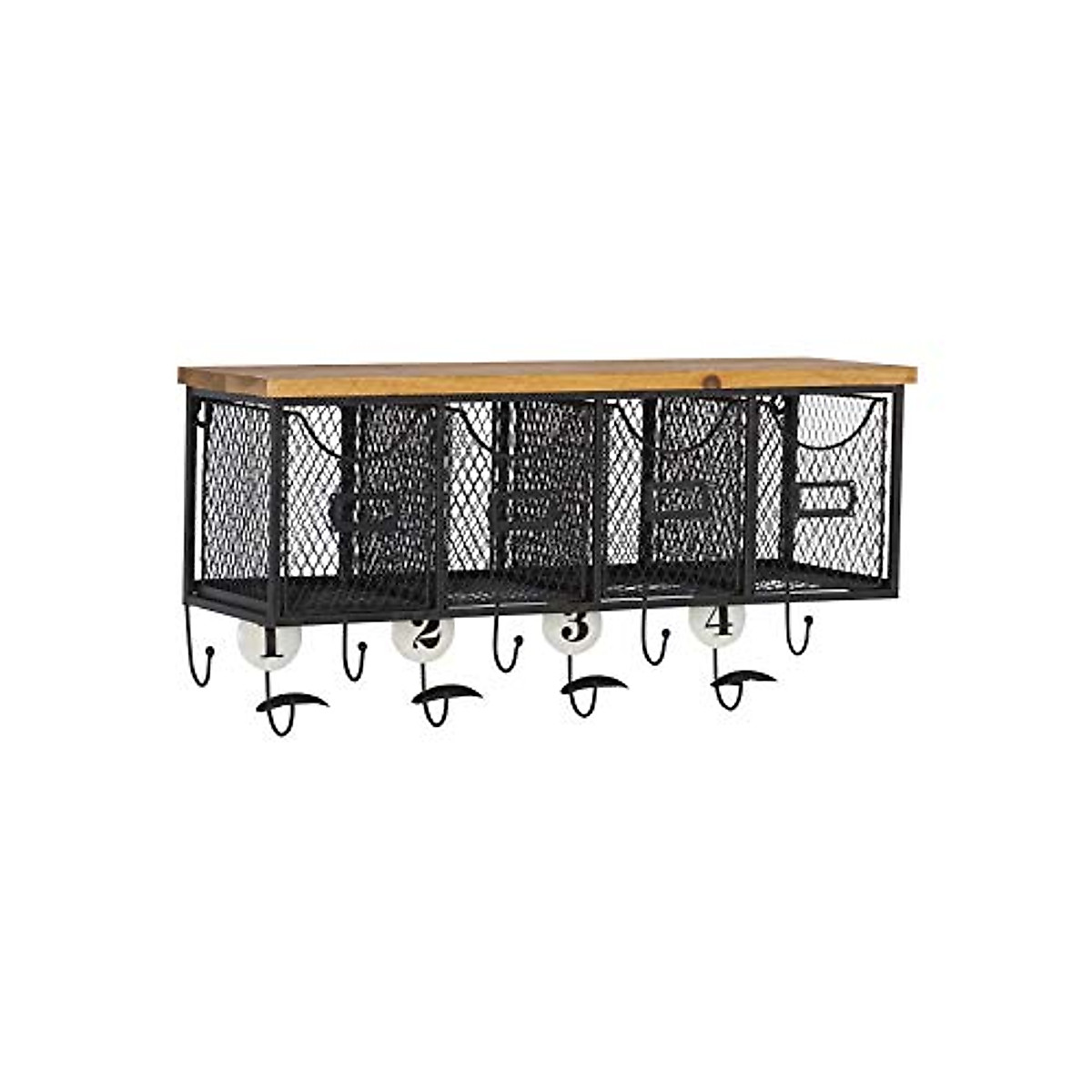 Linon 4-Basket Wall Organizer, 23.5" L x 7.25" W x 12.4" H, Brown, Black