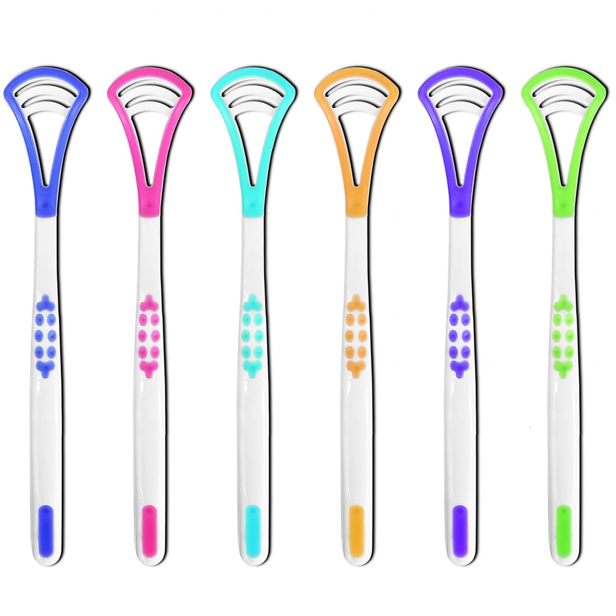 SenseYo Colorful 6 Pcs 100% BPA Free Tongue Scraper Cleaner Universal for Adults Kids for Reducing Bad Breath Keeping Oral Health