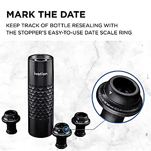 Ivation Rechargeable Wine Saver Pump with Reusable Stoppers, 6-Piece Wine Saver Preserver Gift Set with Automatic Vacuum Pump Sealer, USB Charger & 4 Universal Bottle Plugs