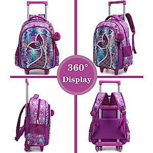 Mermaid Rolling Backpack for Gilrs Backpacks with Wheels for Elementary School Bag Trolley Trips Kids Luggage with Lunch Box for Preschool Students