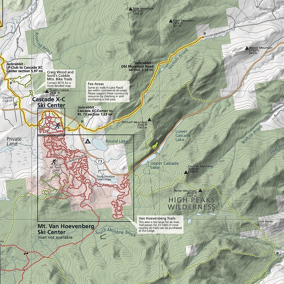 Lake Placid & Saranac Lake Winter Trails Map | Adirondacks High Peaks Hiking Map | Jackrabbit Ski Trail, Paul Smith’s College VIC, Cascade X-C Ski Center | Durable, Waterproof & Tear Resistant