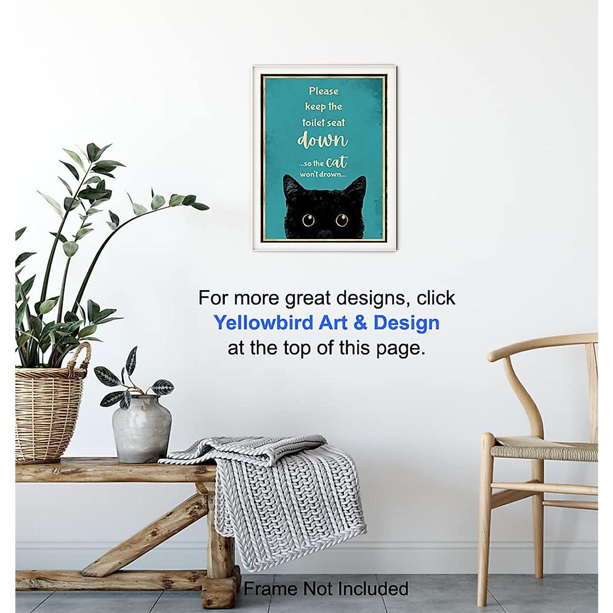 Put The Toilet Seat Down Sign - Cat Bathroom Decor - Bath Wall Decor - Funny Bathroom Wall Art - Blue Bathroom Decorations for Women, Kitty, Kitten Fan - Powder Room - Restroom Sign - Guest Bathroom