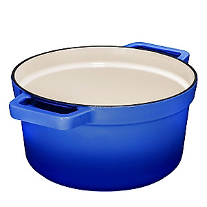 Bruntmor Pre-Seasoned 6.5 qt Enameled Cast Iron Round Dutch oven, 6.5 Quart Dutch Ovens Pot with Lid and Handle, Cast Iron Skillet, Heavy Duty Casserole Dish, Hand wash only, Duke Blue