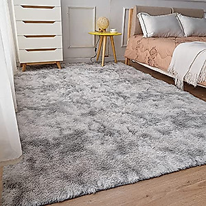 Floralux Ultra Soft Indoor Modern Shag Area Rugs Fluffy Living Room Carpets for Children Bedroom Home Decor Nursery shag Rug, Multiple Colors and Size Optional (8x10 Ft, Tie-Dyed Light Gray)