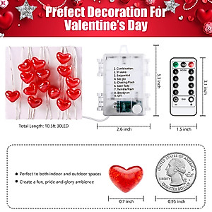 Valentine's Day Red Heart Mini String Lights - 10.5 ft 30 LED Battery Operated Mini Fairy Lights with 8 Modes Timer Remote Waterproof for Outdoor Indoor DIY Bedroom Birthday Wedding Christmas Gift